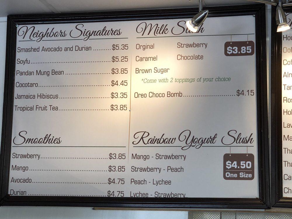 Carta del café Neighbors Tea House (Rosemead), Rosemead