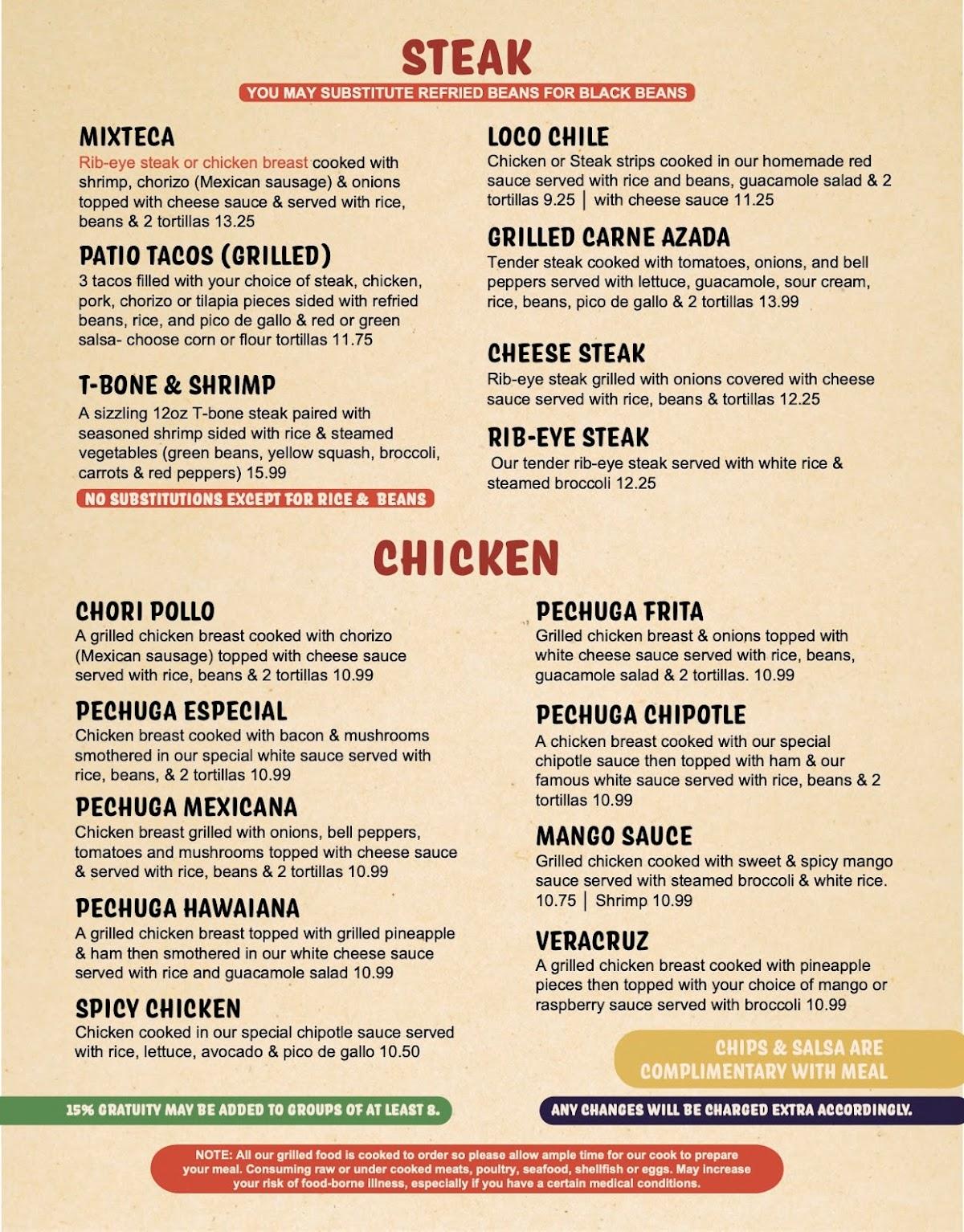 Menu at Patio Grill restaurant, Union City