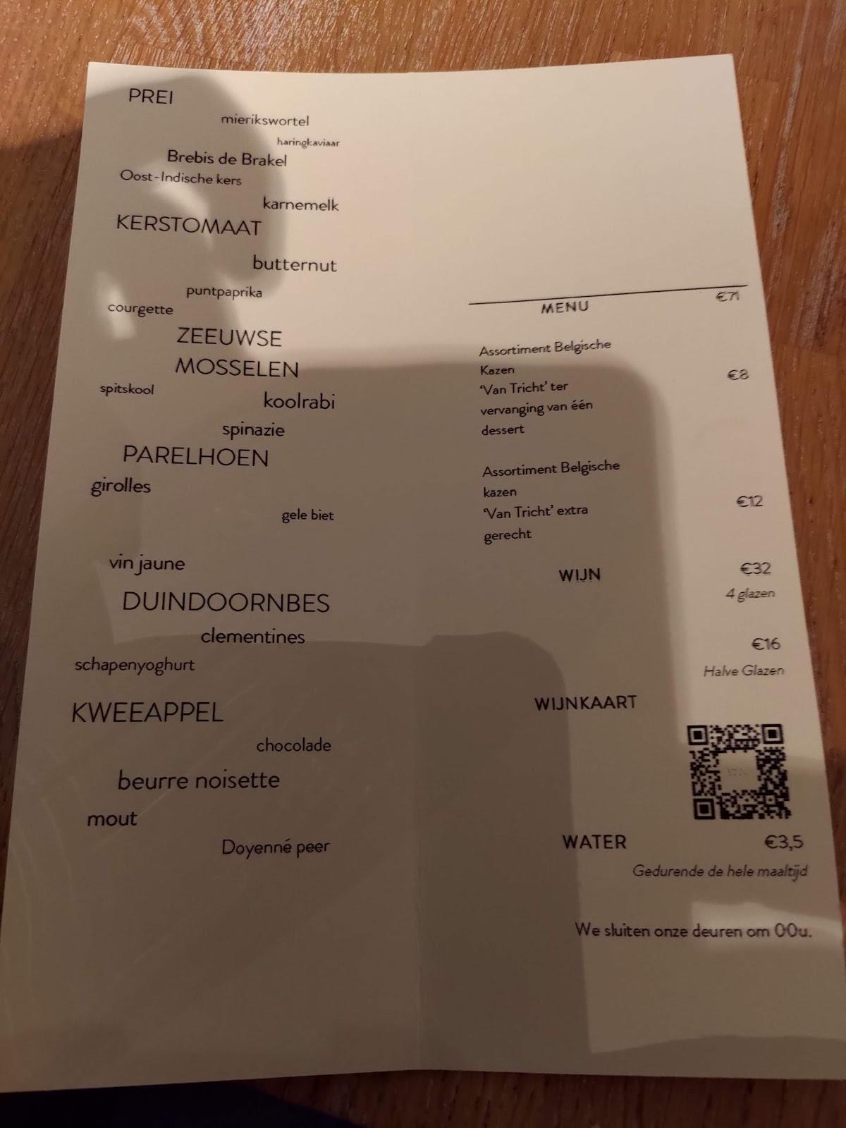 Menu at Neon Restaurant, Lier, Antwerpsestraat 146