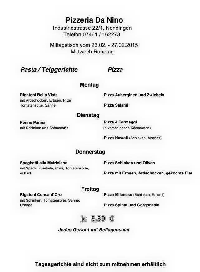 Speisekarte von Da Nino Pizzeria, Tuttlingen