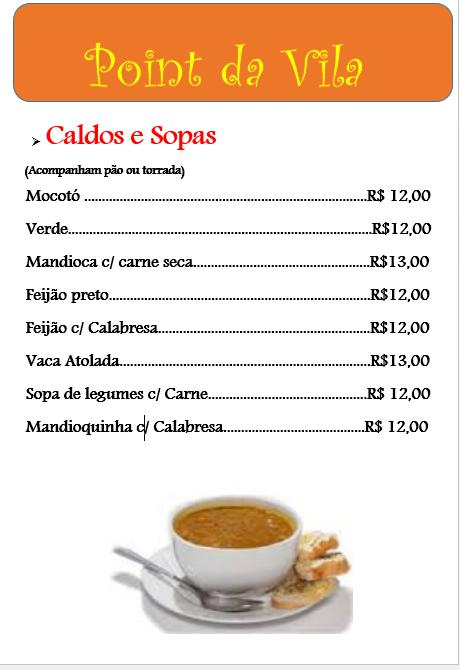 Menu at Point da Vila cafeteria, Suzano, Rua Biotônico 1161