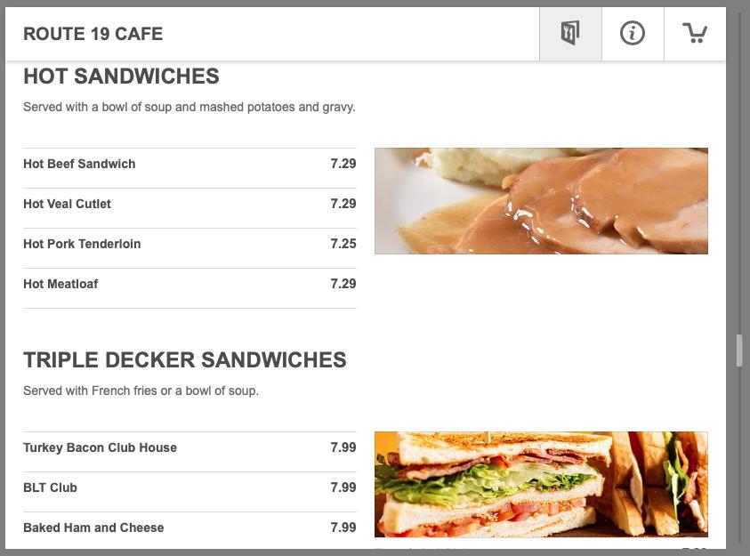 Menu at Route 19 Cafe, Waterloo