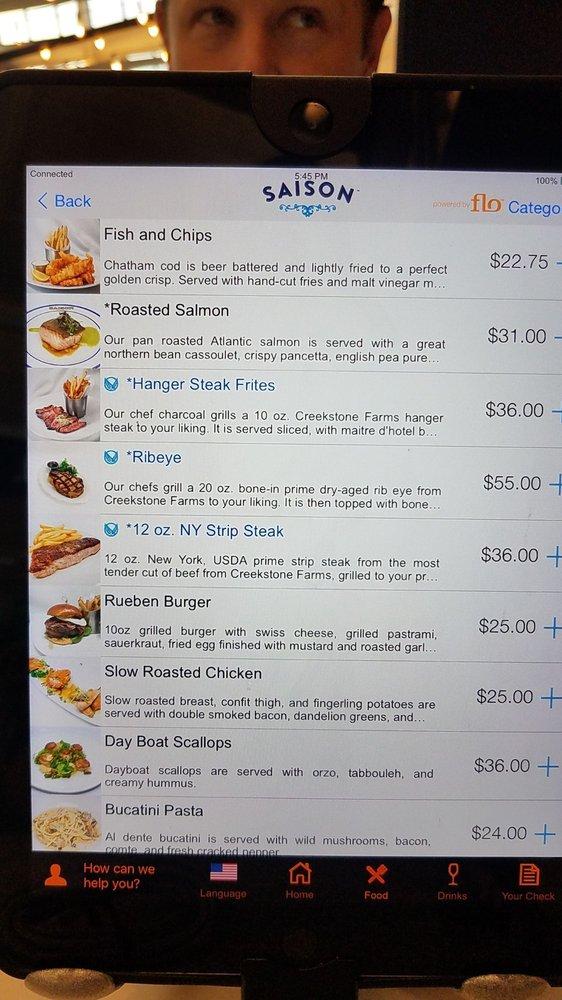 Menu at Saison restaurant, Newark, Terminal C