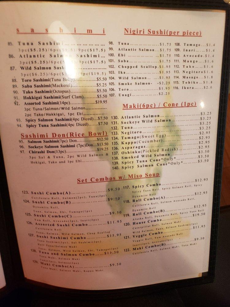 Carta del restaurante Sushi Ninja, Vancouver