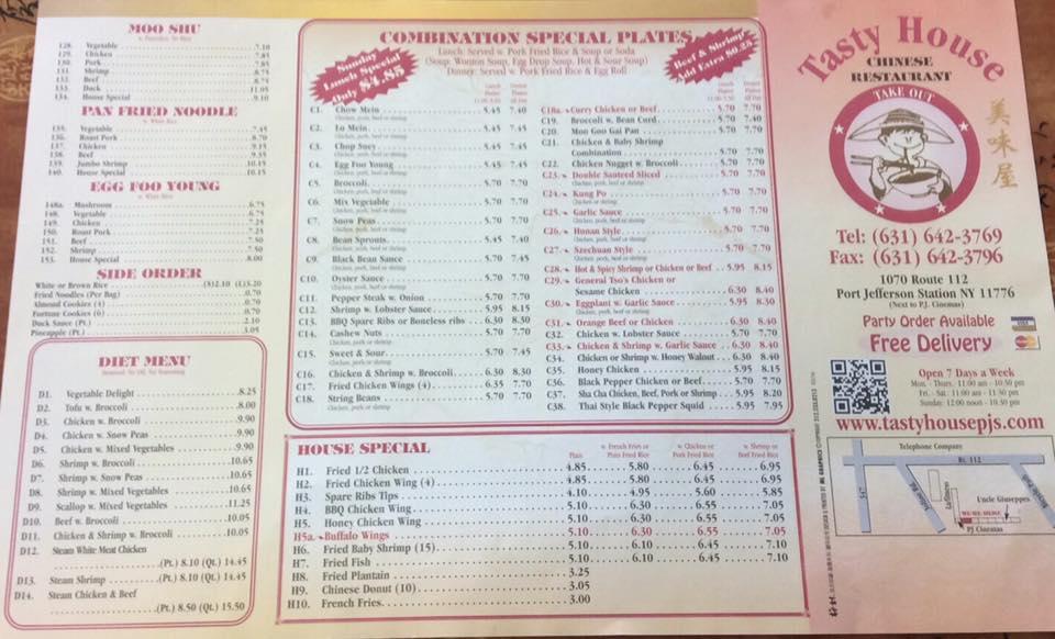 Menu at Tasty House restaurant, Terryville