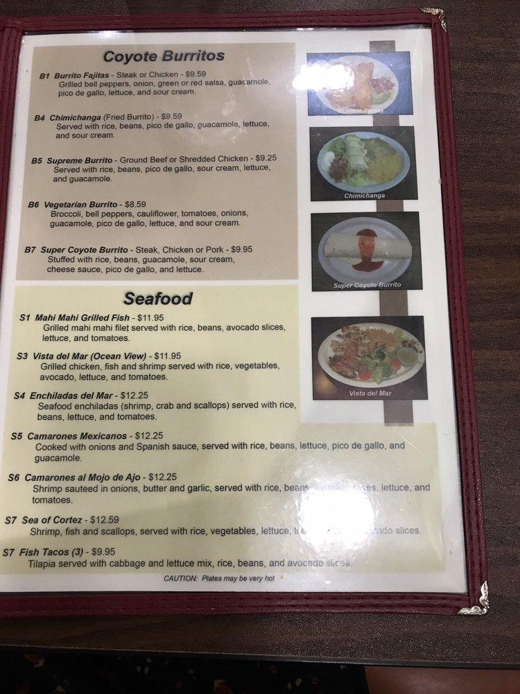 Menu at Coyote Rojo #4 restaurant, Spring Hill