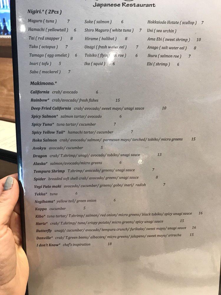 Menu at Kibo Sushi restaurant, Danville