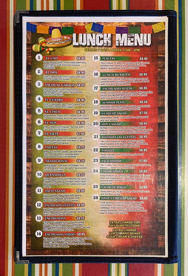 Menu at Las Fuentes Mexican Restaurant, Somerville