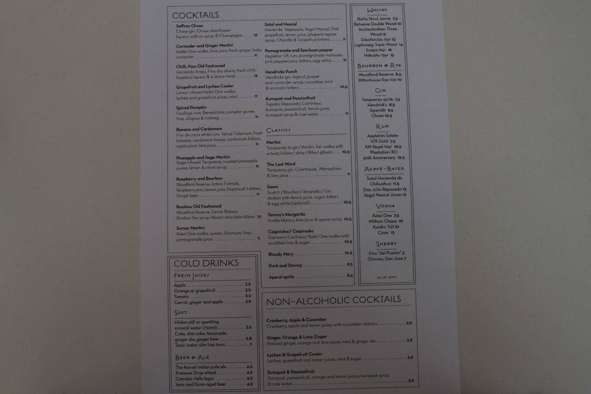 Menu at NOPI restaurant, London