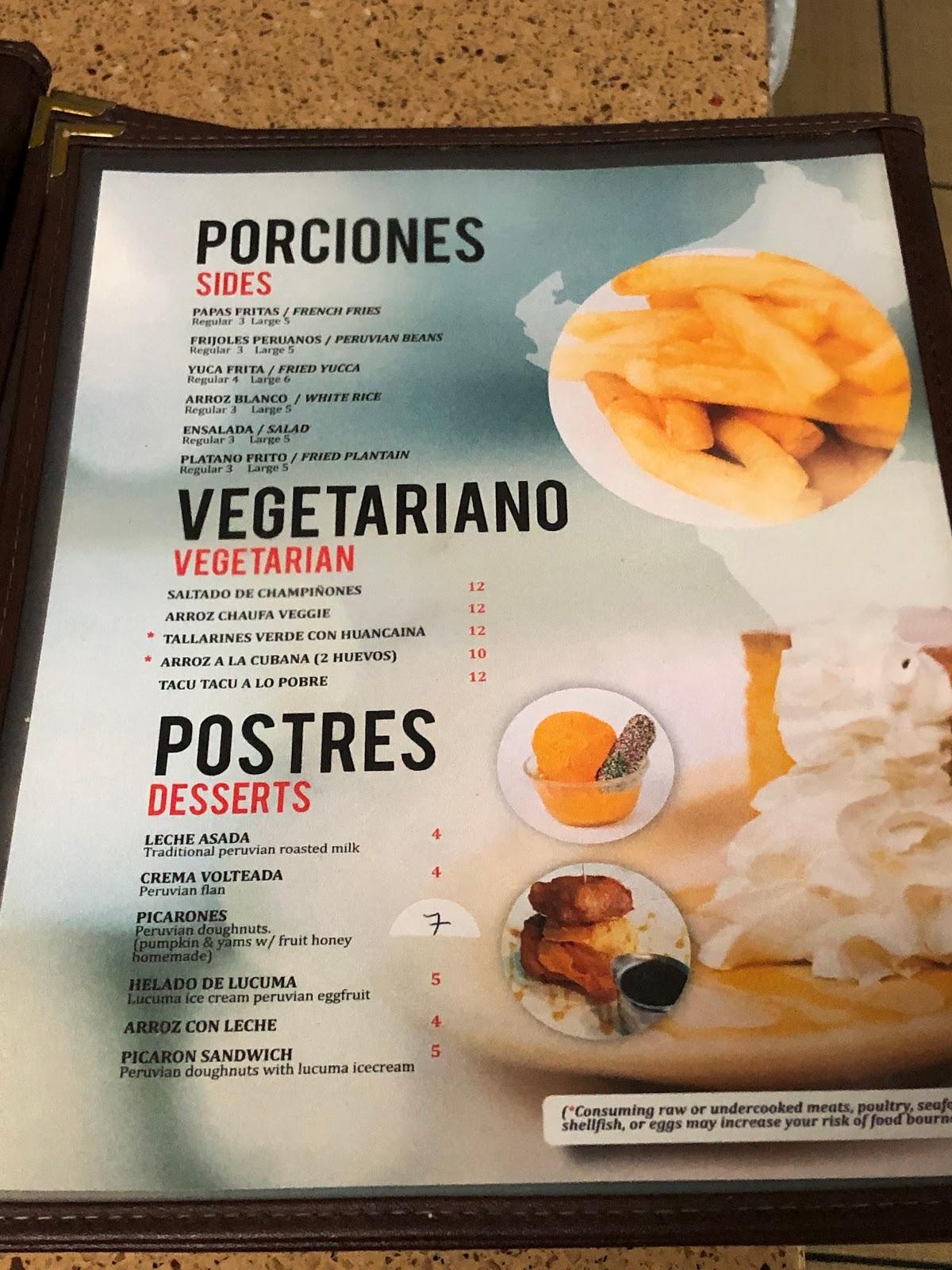 Menu at Peru Chicken Restaurant, Las Vegas