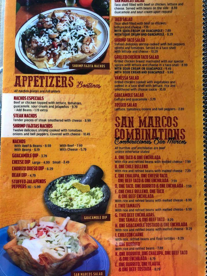 Menu at San Marcos Mexican Restaurant, Clanton