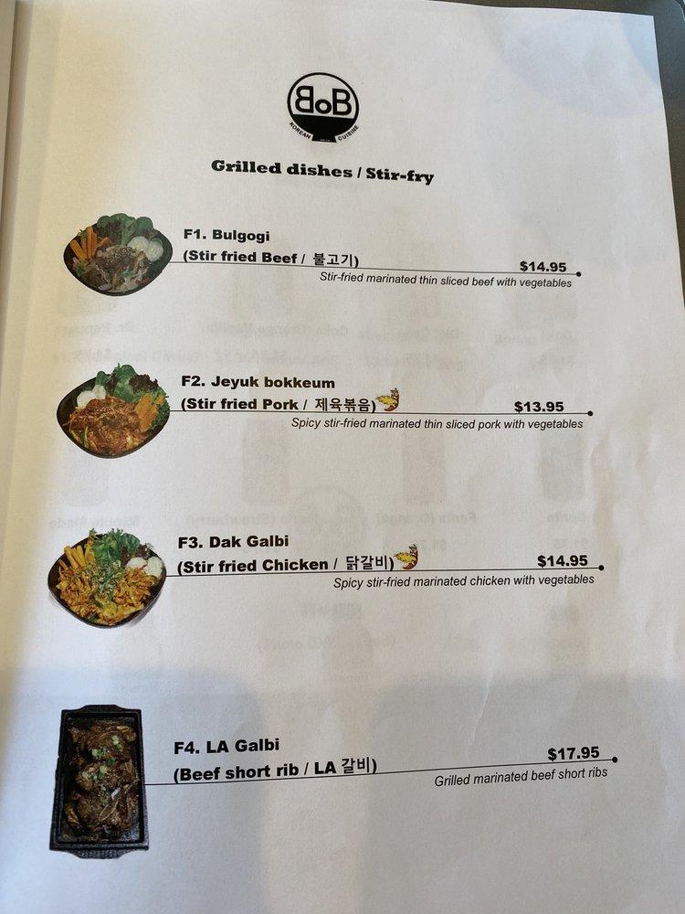Menu at The BoB restaurant, Seattle