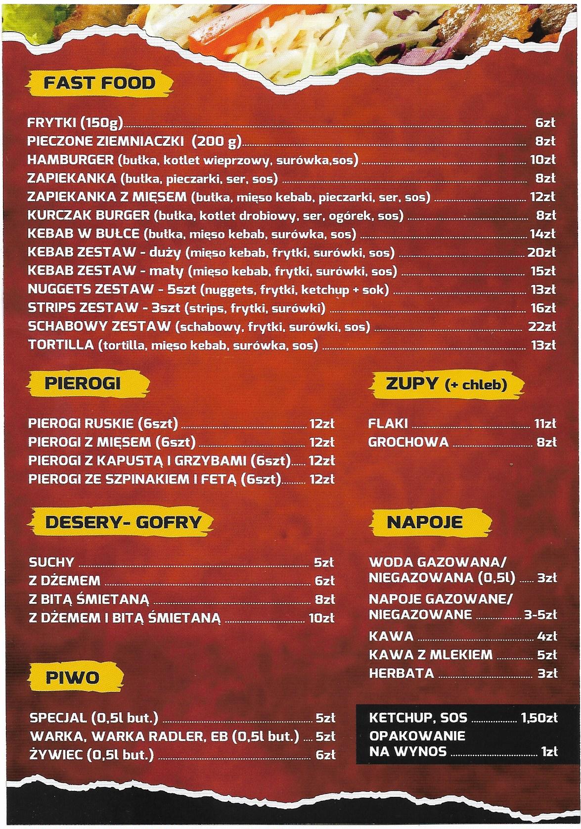 Menu at Bar "GABI", Stary Dzierzgoń