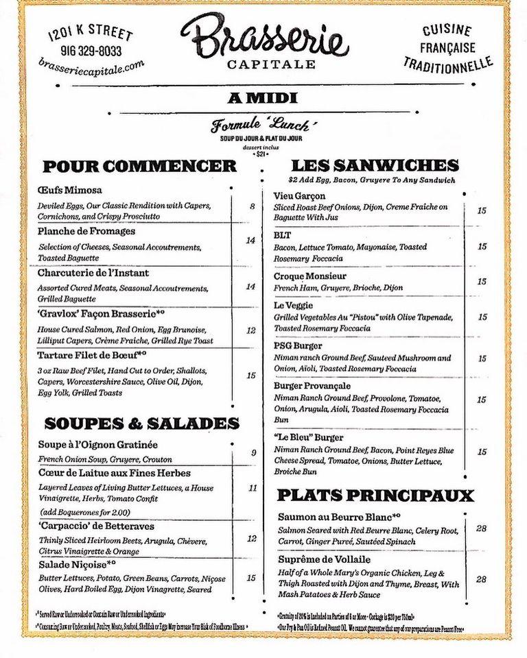 Menu at Café Á Côté pub & bar, Sacramento