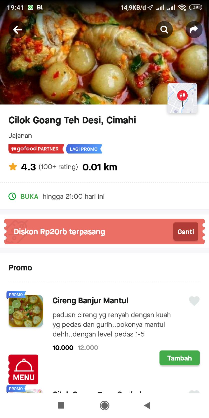 Menu at Cilok Goang Teh Desi, Wisma Agung No D11 restaurant, Cimahi