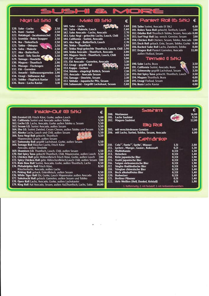 Menu at Coco's Asia & Sushi restaurant, Berlin