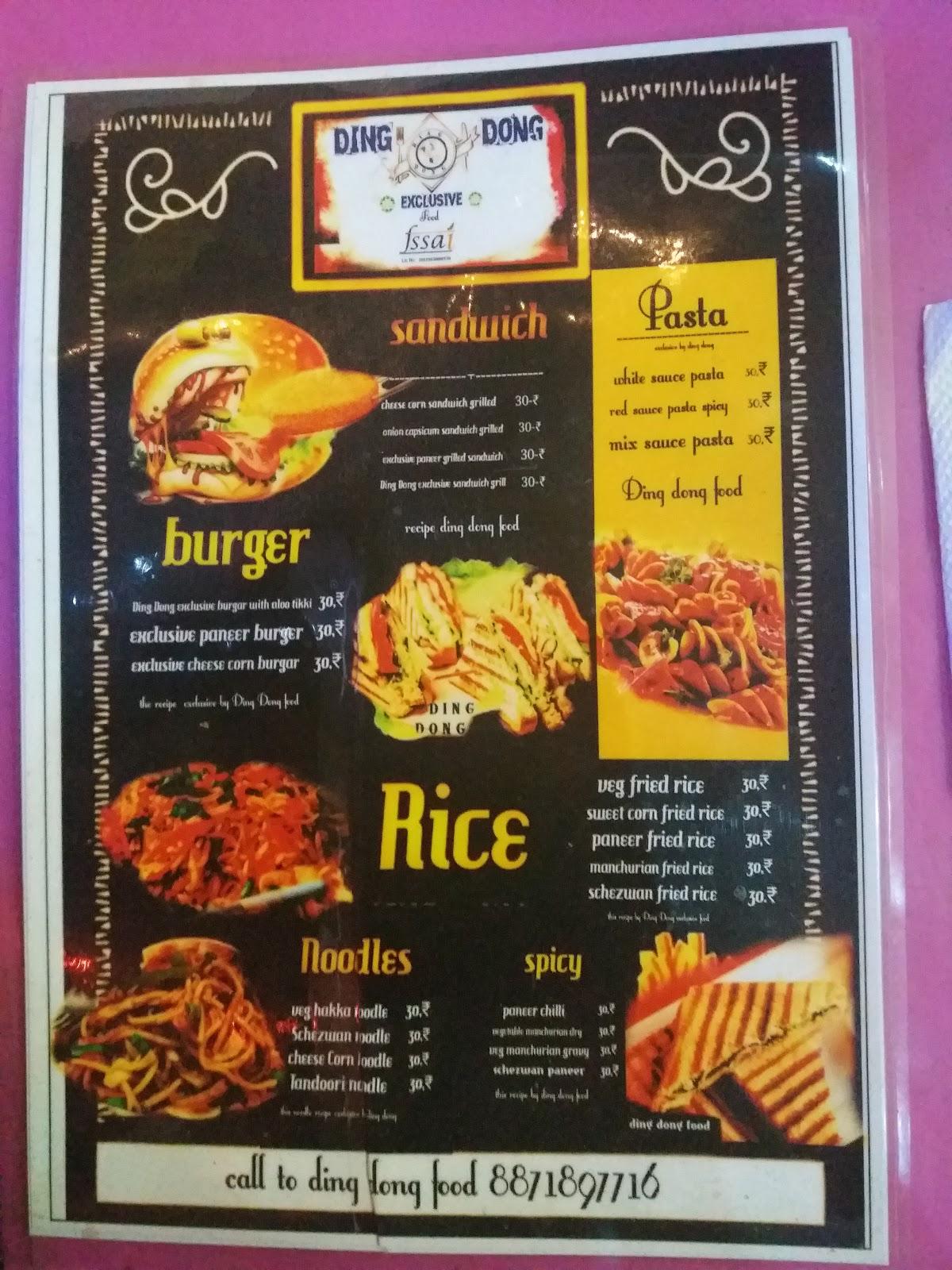 Menu at Ding Dong Exclusive Food, Durg, Service Lane