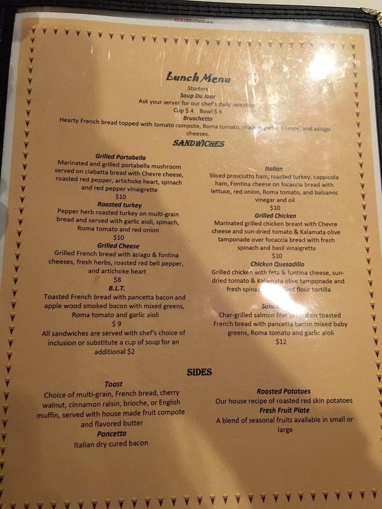 Menu at Frittata cafe, Clawson