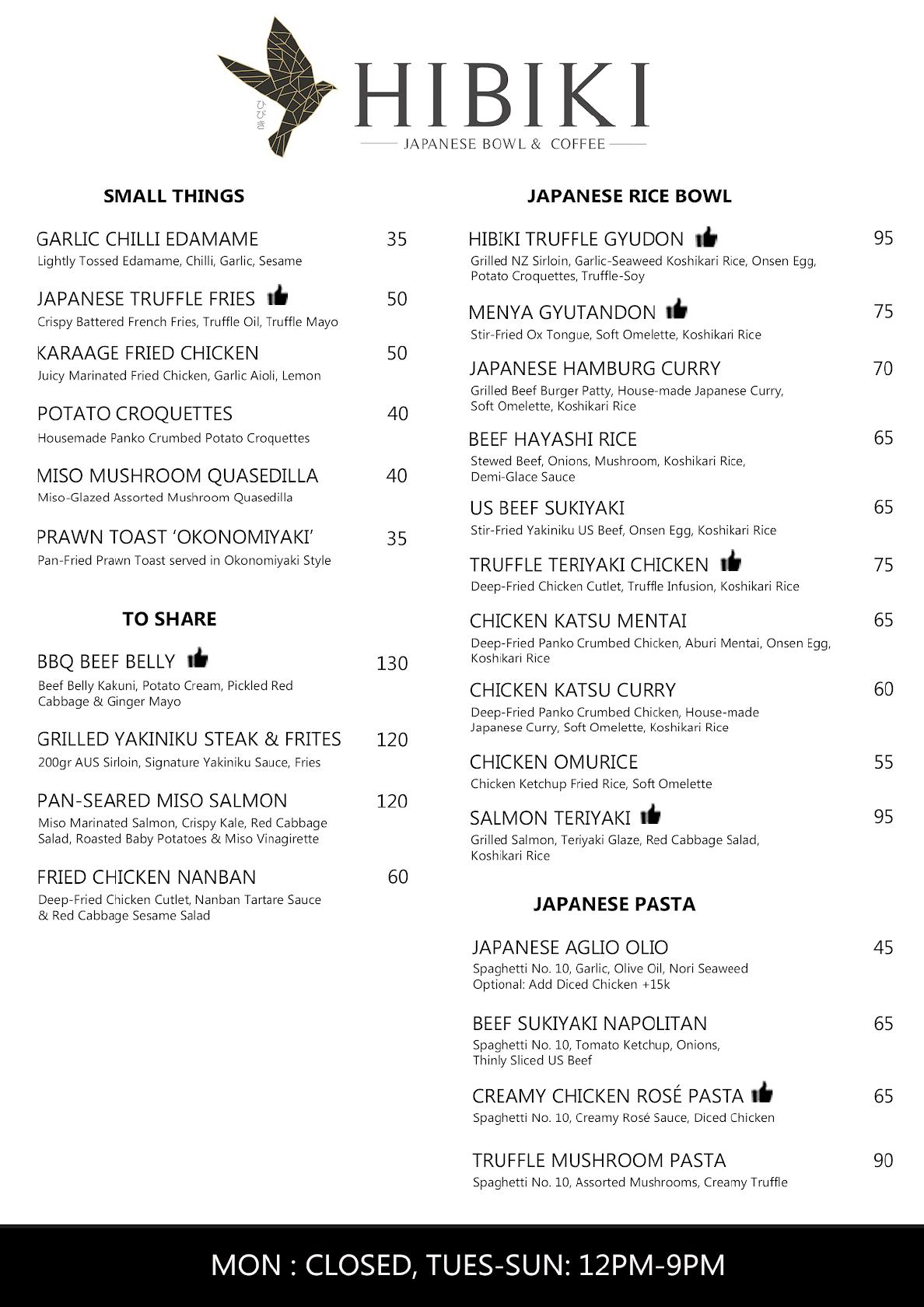 Menu at HIBIKI Japanese Bowl & Coffee cafe, Medan