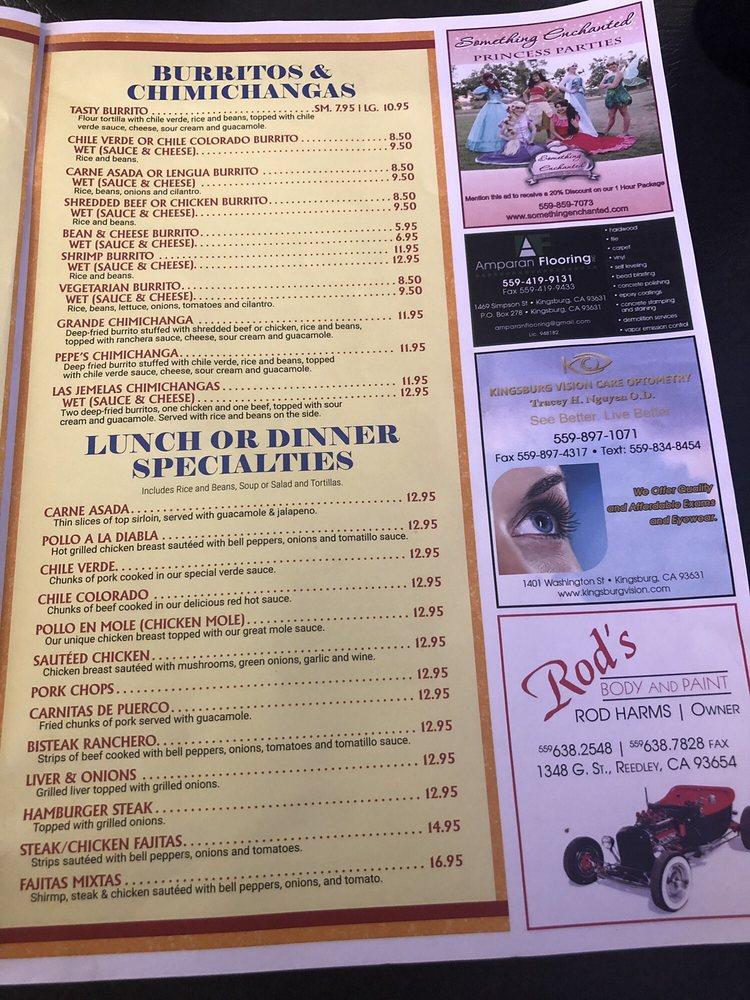 Menu at Los Pepes Authentic Mexican Food restaurant, Kingsburg