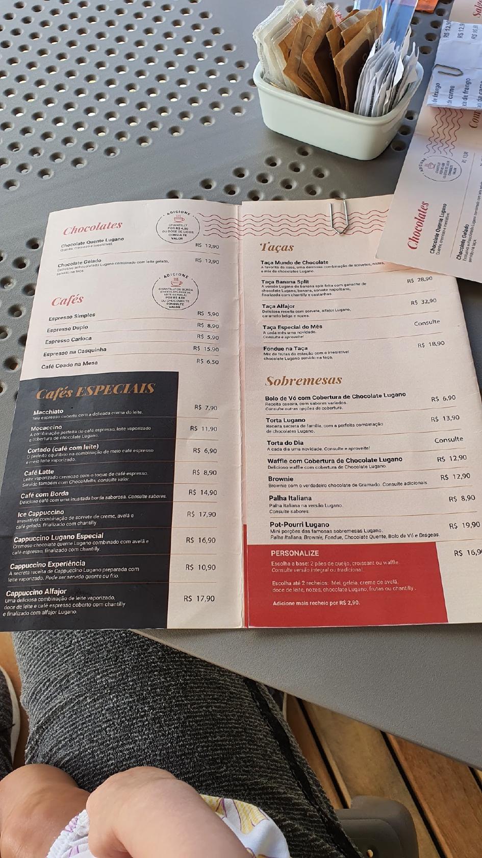 Menu at Lugano Cafeteria e Chocolataria, Joinville