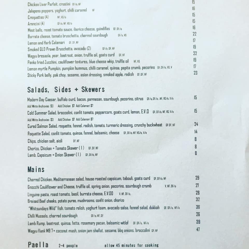 Menu at Paradiso Rooftop Bar & Restaurant, Airlie Beach