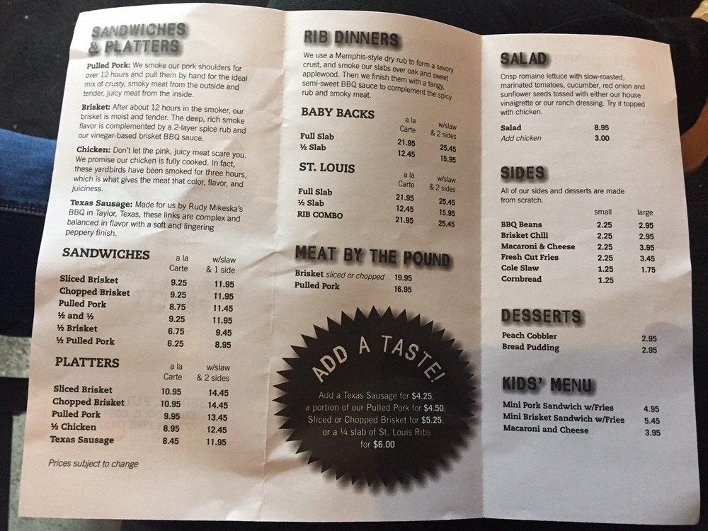 Menu at Smoque BBQ, Chicago, N Pulaski Rd