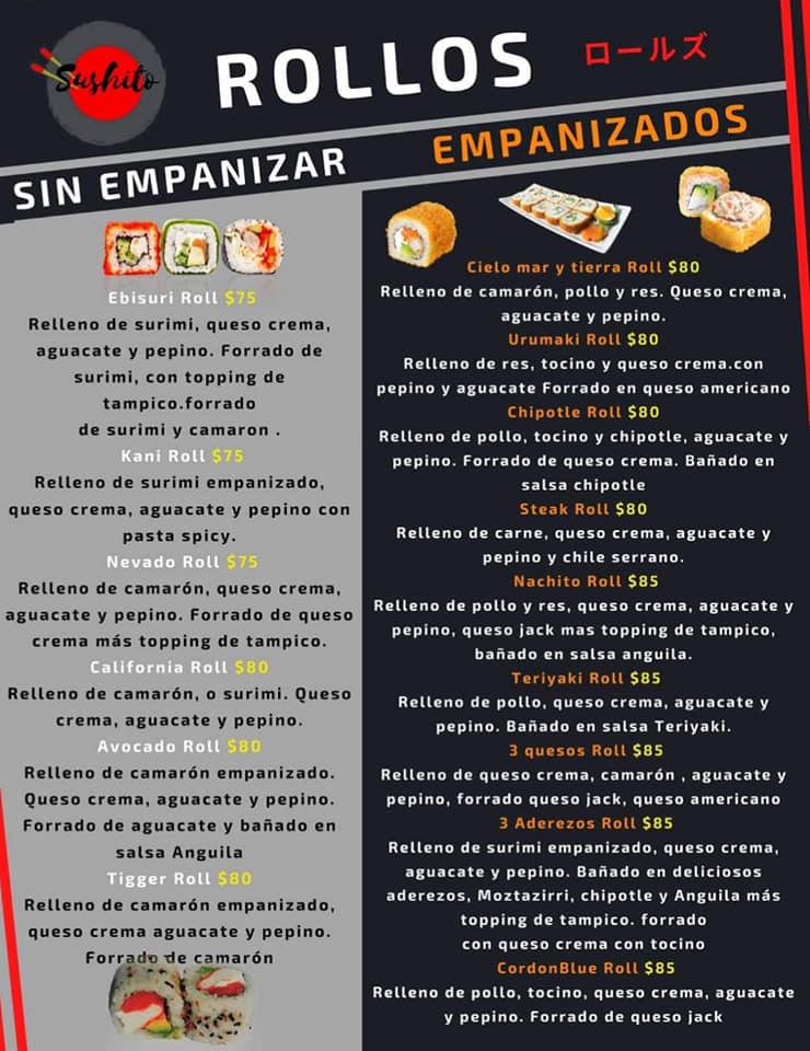 Menu at Sushito restaurant, Mexicali