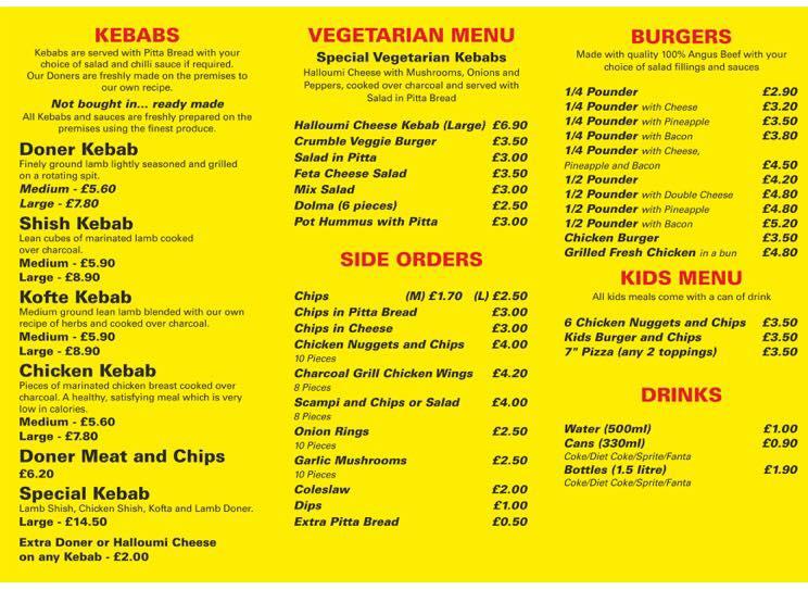 Menu at HULBRIDGE KING charcoal barbecue kebap Burgers Takeaway, Hockley