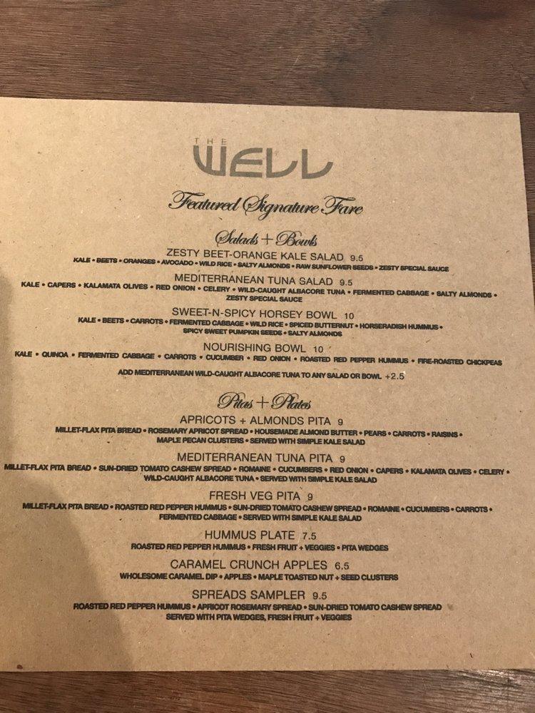 Menu at The Well cafe, Lancaster