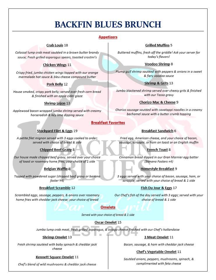 Menu at Backfin Blues Bar & Grill, Port Deposit