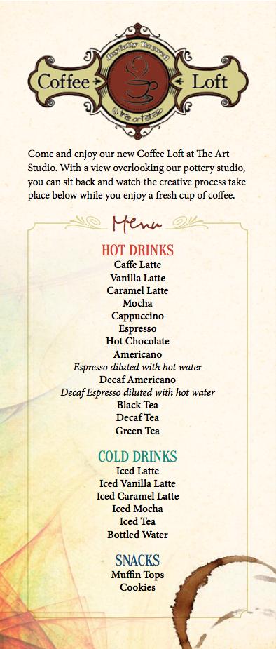 Menu at Coffee Loft cafe, Marathon