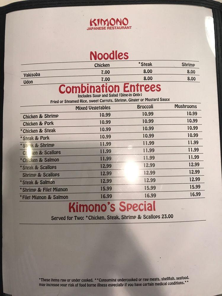 Menu at Kimono Japanese Restaurant, Clemmons, Lewisville Clemmons Rd