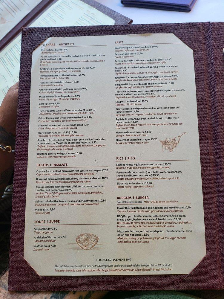 Menu at Restaurant Italià Rossini, Barcelona