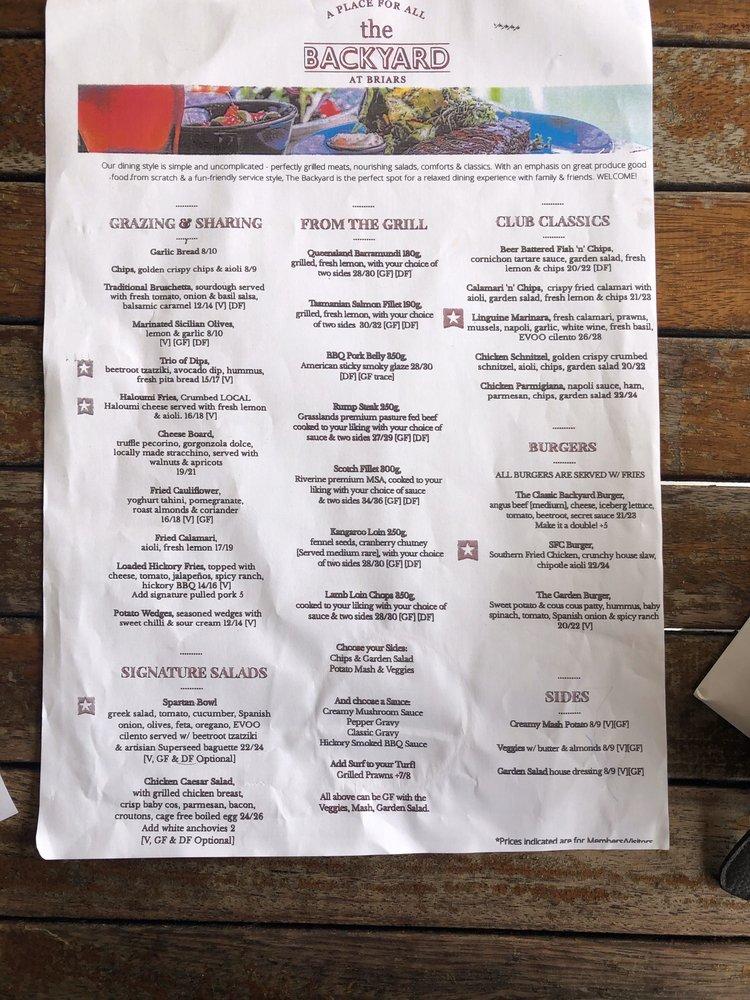 Menu at the BACKYARD pub & bar, Concord, 14 Ian Parade