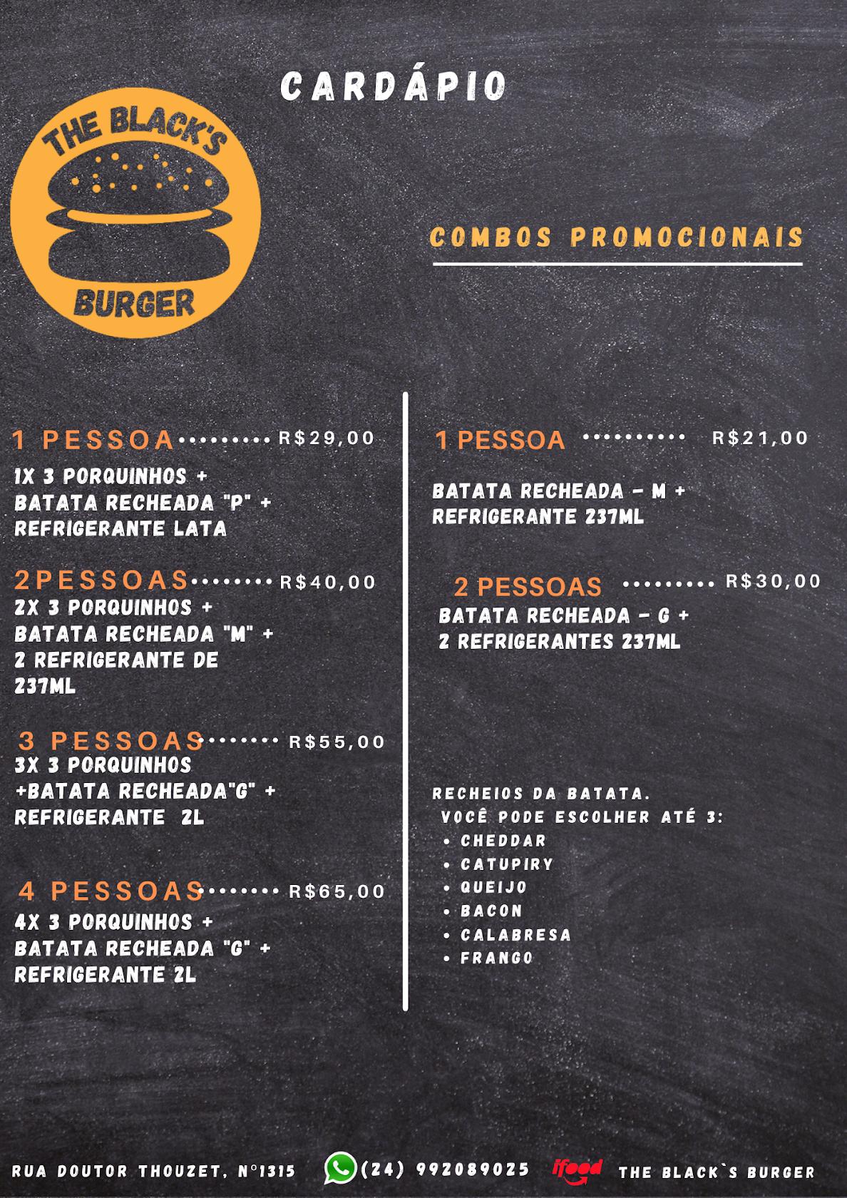 Menu at The Black's burger restaurant, Petrópolis