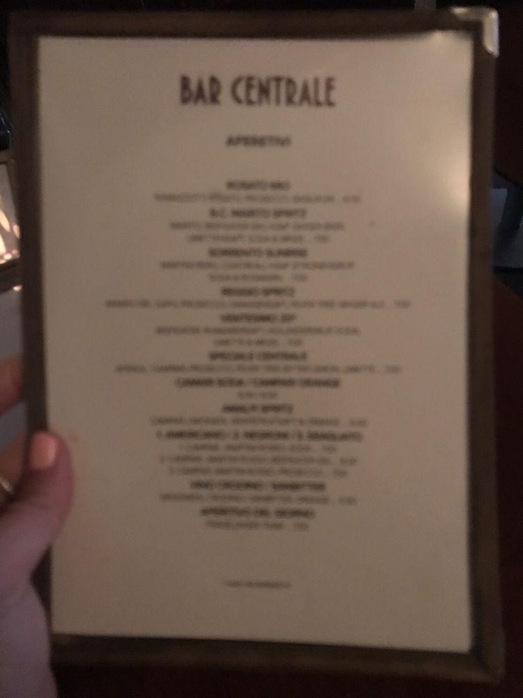 Menu at Bar Centrale, Munich, Ledererstraße 23