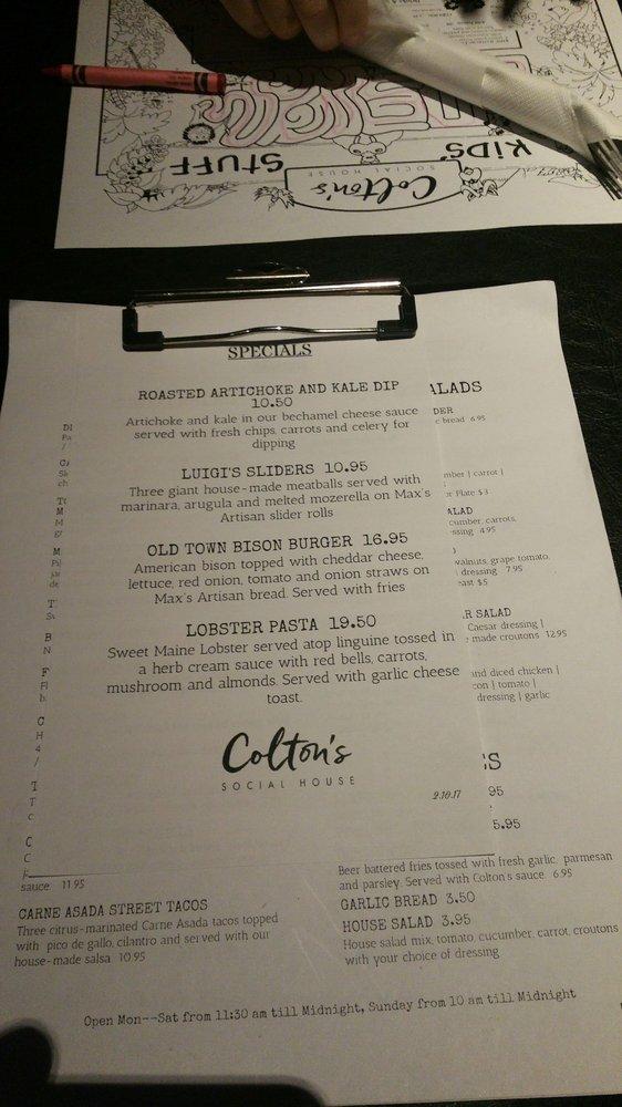 Menu at Colton's Social House steakhouse, Clovis, Shaw Ave