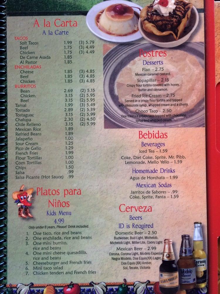 Menu at El Poblano Mexican Restaurant, Alma, 1049 S Pierce St