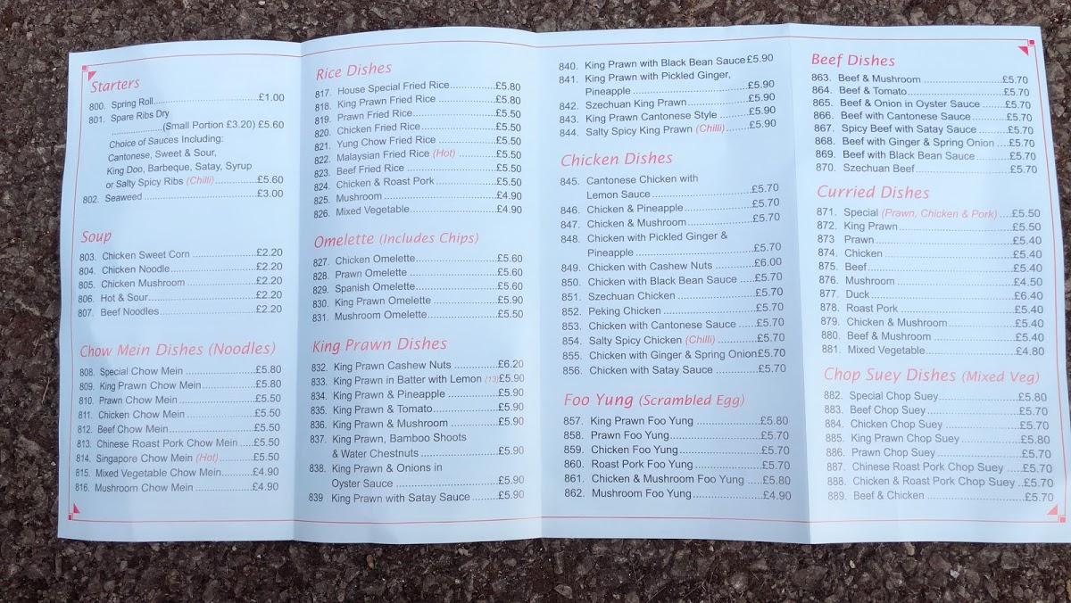 Menu at Ip's Fish & Chips restaurant, Buxton