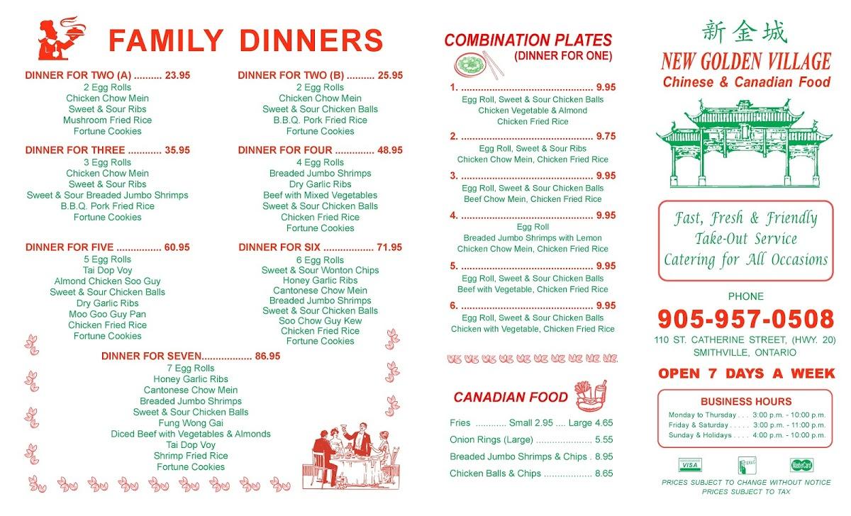 Menu at New Golden Village Chinese Take-Out Restaurant, Smithville