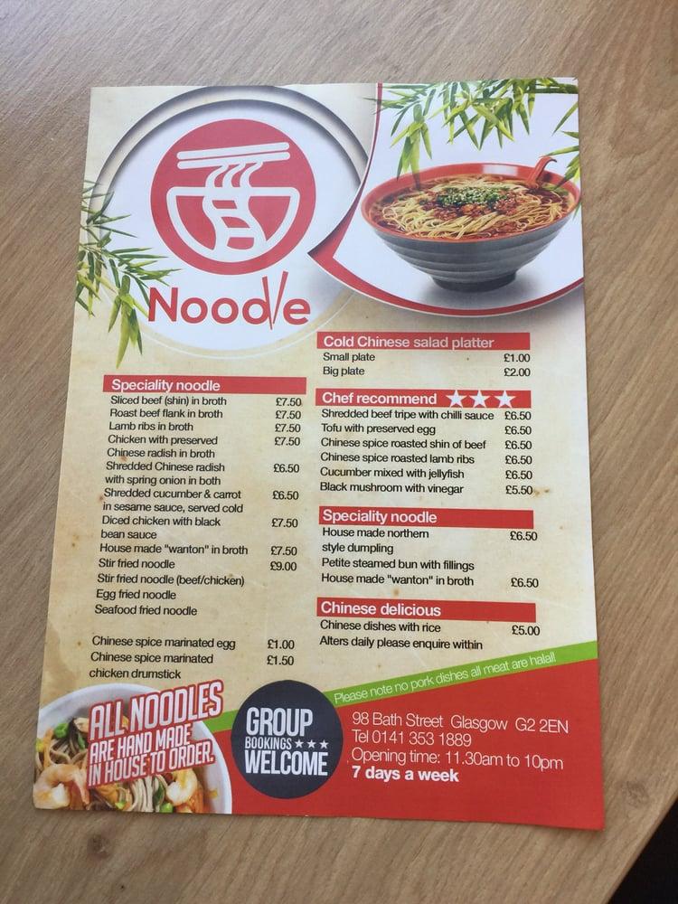 Menu at Noodle Bar, Glasgow, 98 Bath St