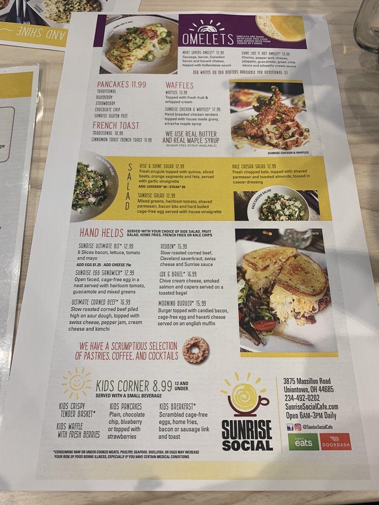 Menu at Sunrise Social restaurant, Green