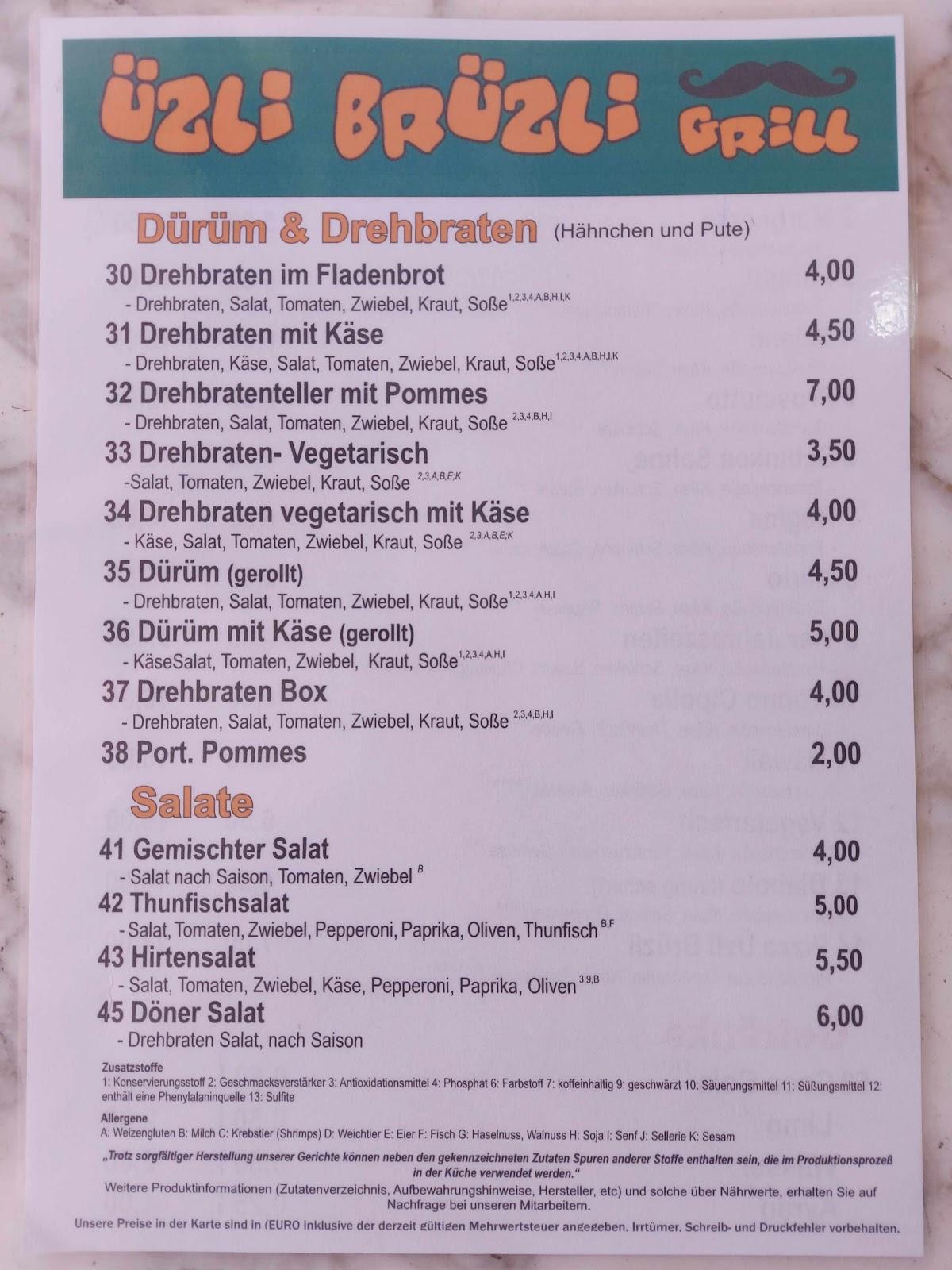 Menu at Üzli Brüzli Grill pub & bar, Töging am Inn