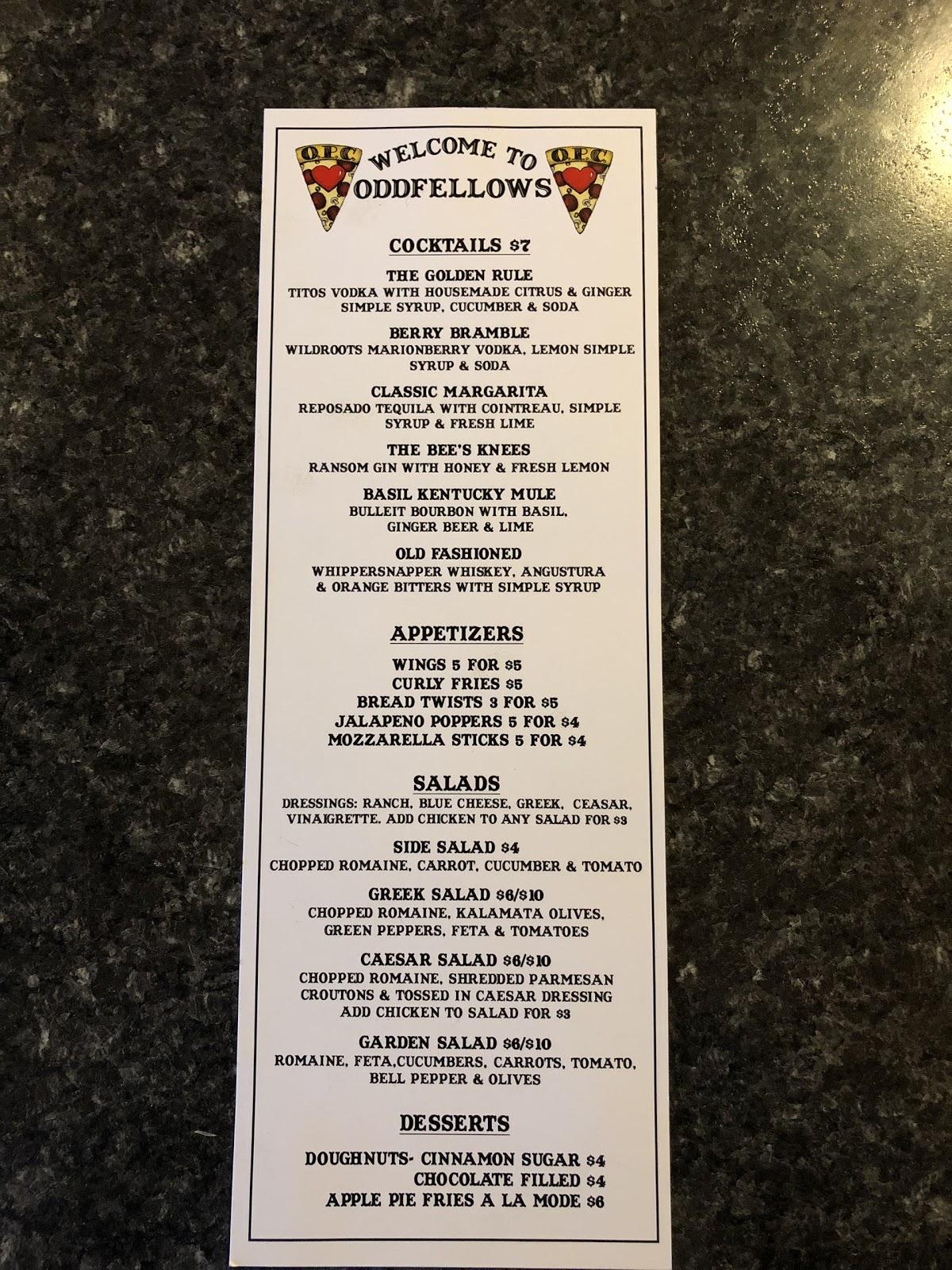 Menu at Odd Fellows Pizza Co. pizzeria, Willamina