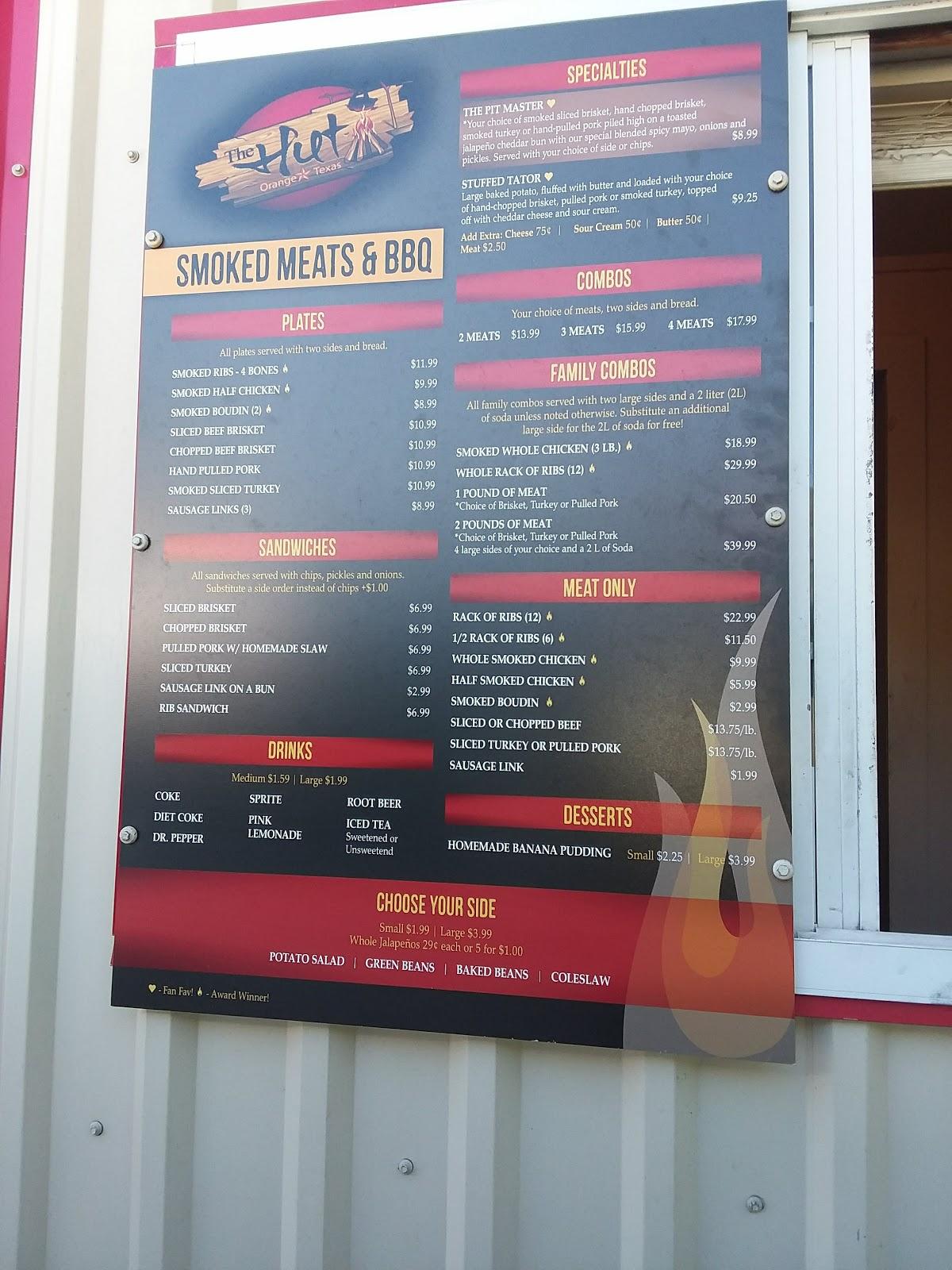 Menu at The Hut BBQ, Orange