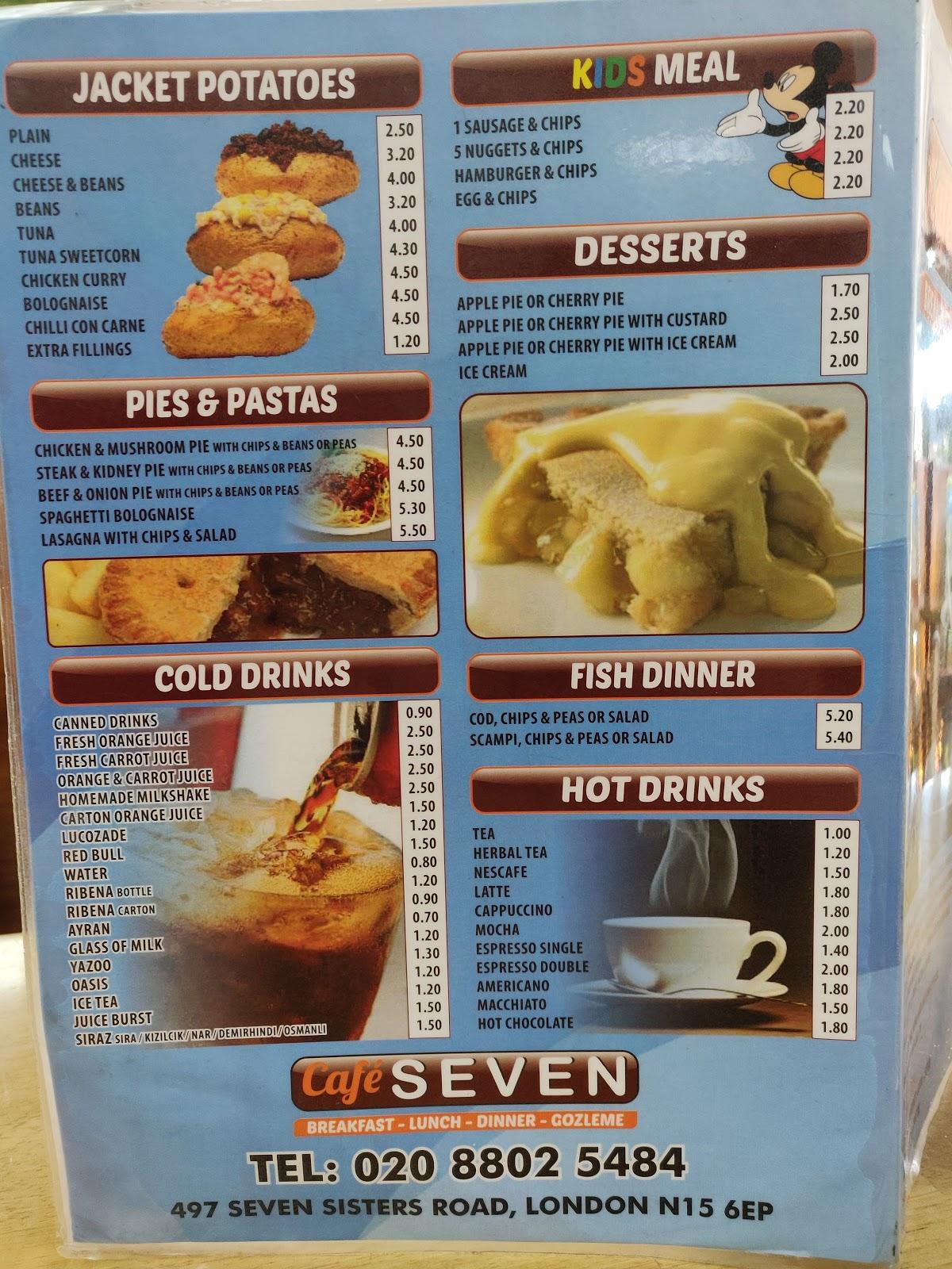 Menu at Café Seven cafe, London, 497 Seven Sisters Rd