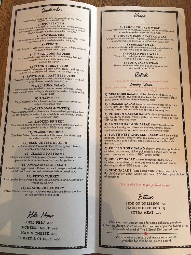 Menu at E Street Deli pub & bar, Rupert
