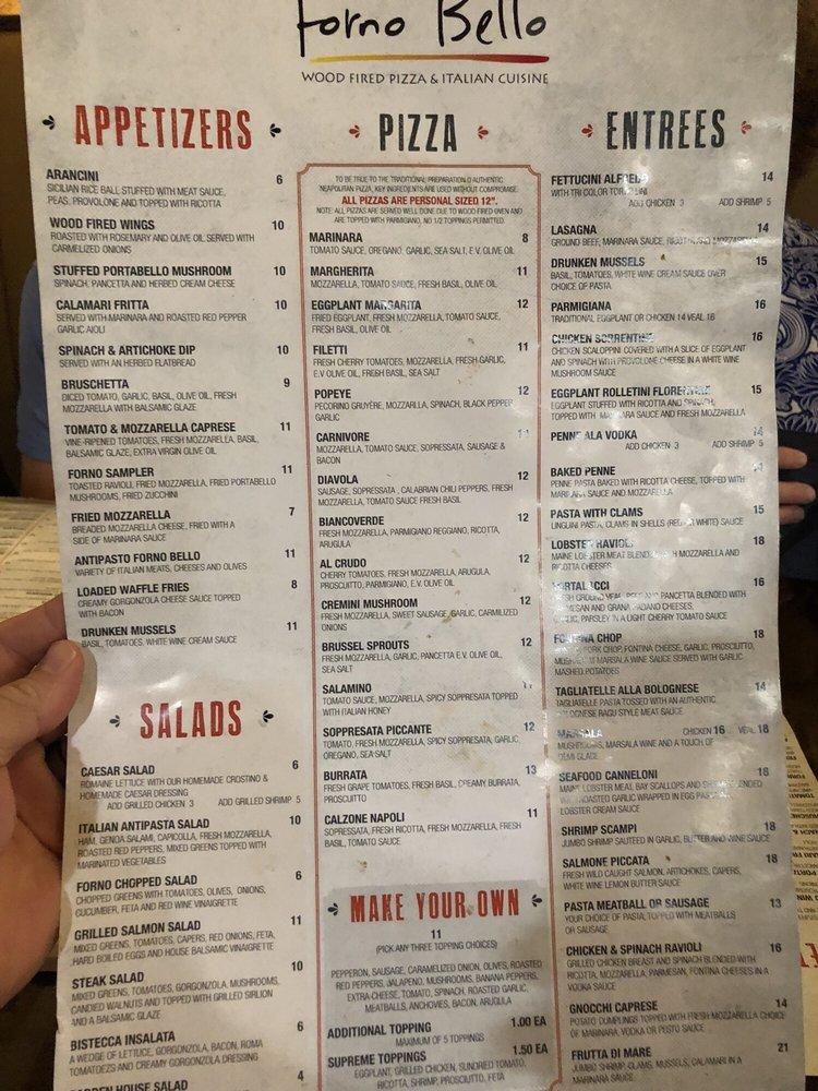 Menu at Forno Bello Wood Fired Pizza & Italian Cuisine pizzeria, DeLand