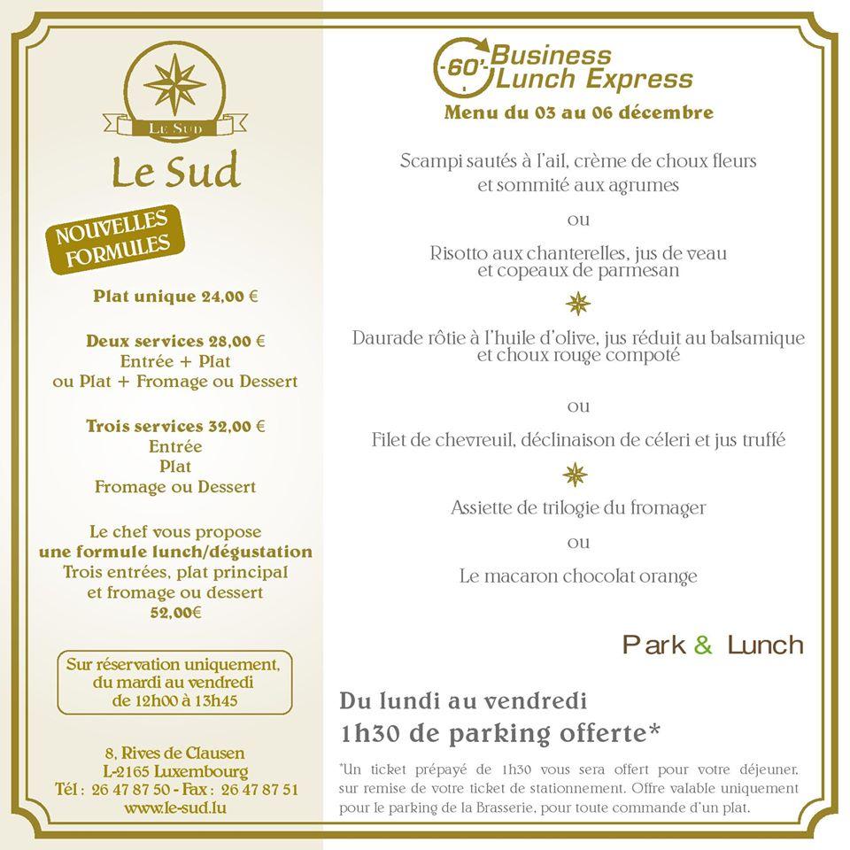Menu at Restaurant Le Sud - Restaurant gastronomique - Rives de clausen ...
